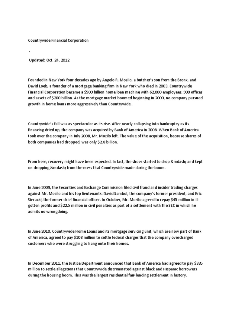 Countrywide Financial Corporation | PDF | Bank Of America Home Loans ...