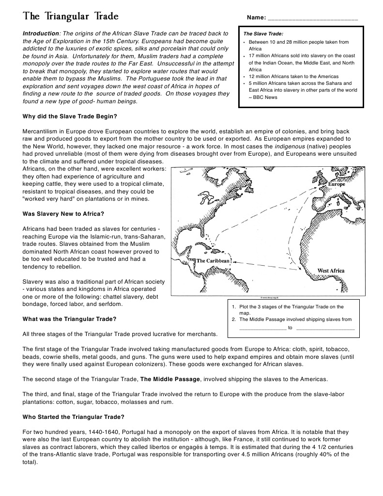 Triangular Trade Worksheet | PDF | Slavery | Atlantic Slave Trade