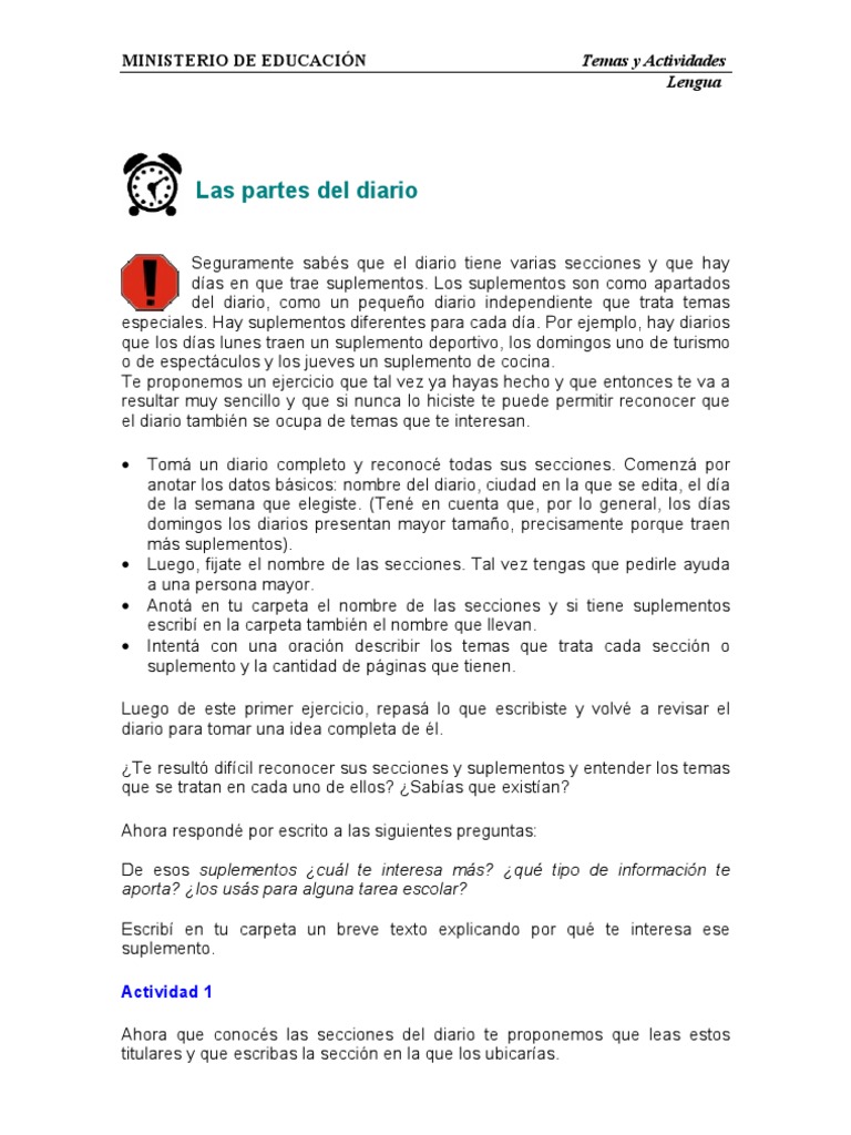 Las Partes Del Diario | Asunto (gramática) | Oración (Lingüística)