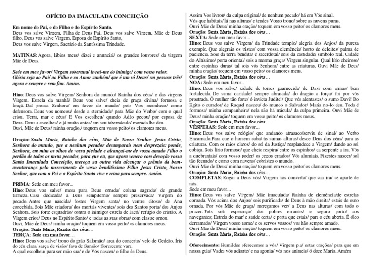 Ofício Da Imaculada Conceição Pdf Maria Mãe De Jesus Espírito