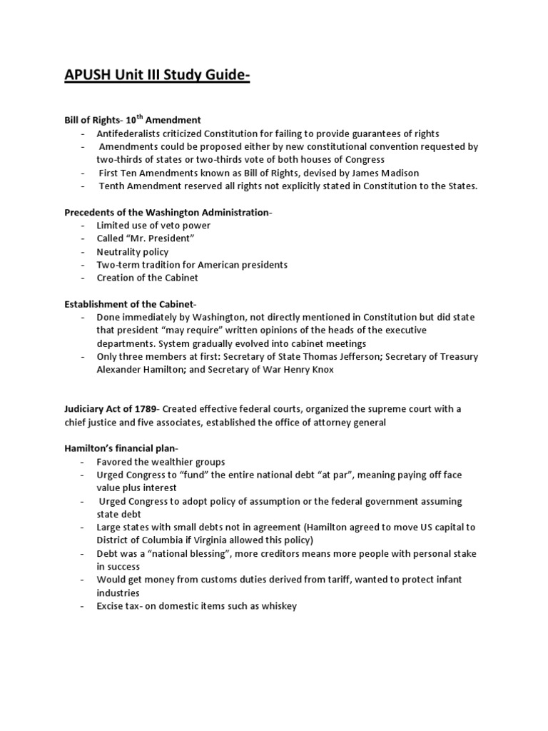 APUSH Unit III Study Guide | PDF | Thomas Jefferson | Federalist Party