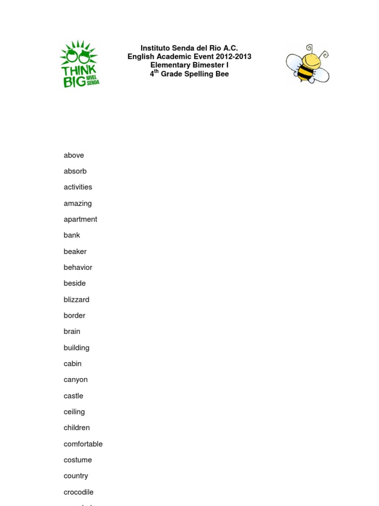 4th Grade Spelling Bee Words | PDF | Social Science