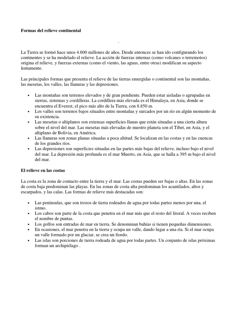 Formas Del Relieve Continental | PDF | Terreno | Mediana