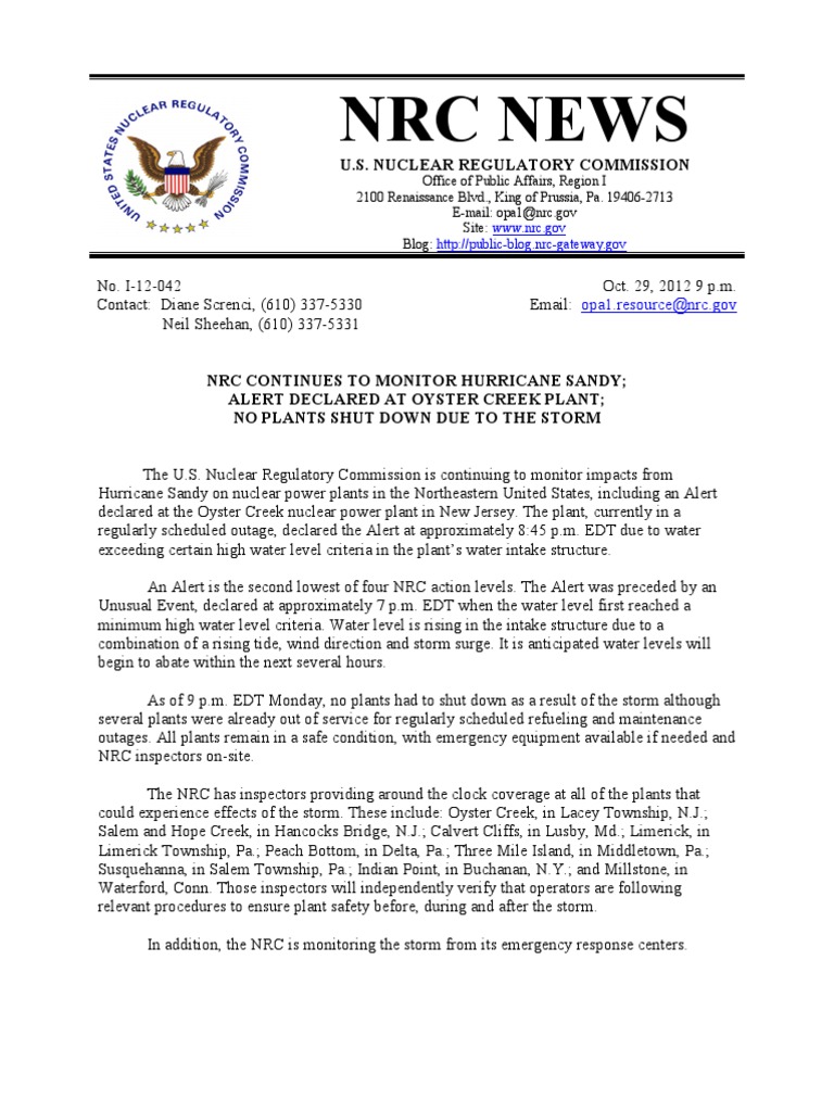 NRC News: U.S. Nuclear Regulatory Commission | PDF | Nuclear Regulatory ...