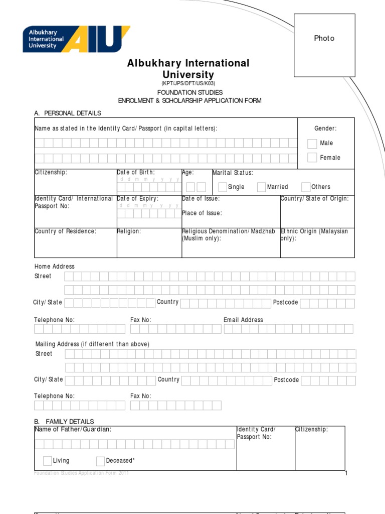 AIU Student Application Form | Identity Document | Leadership