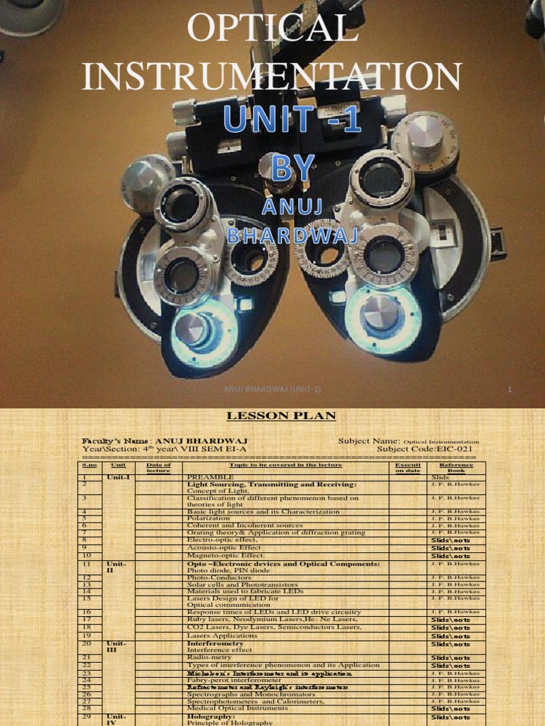 Optical Instrumentation U1 | PDF | Diffraction | Coherence (Physics)