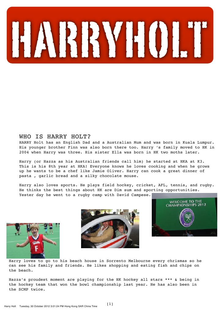 Harry Holt: Aspiring Chef and Athlete | PDF