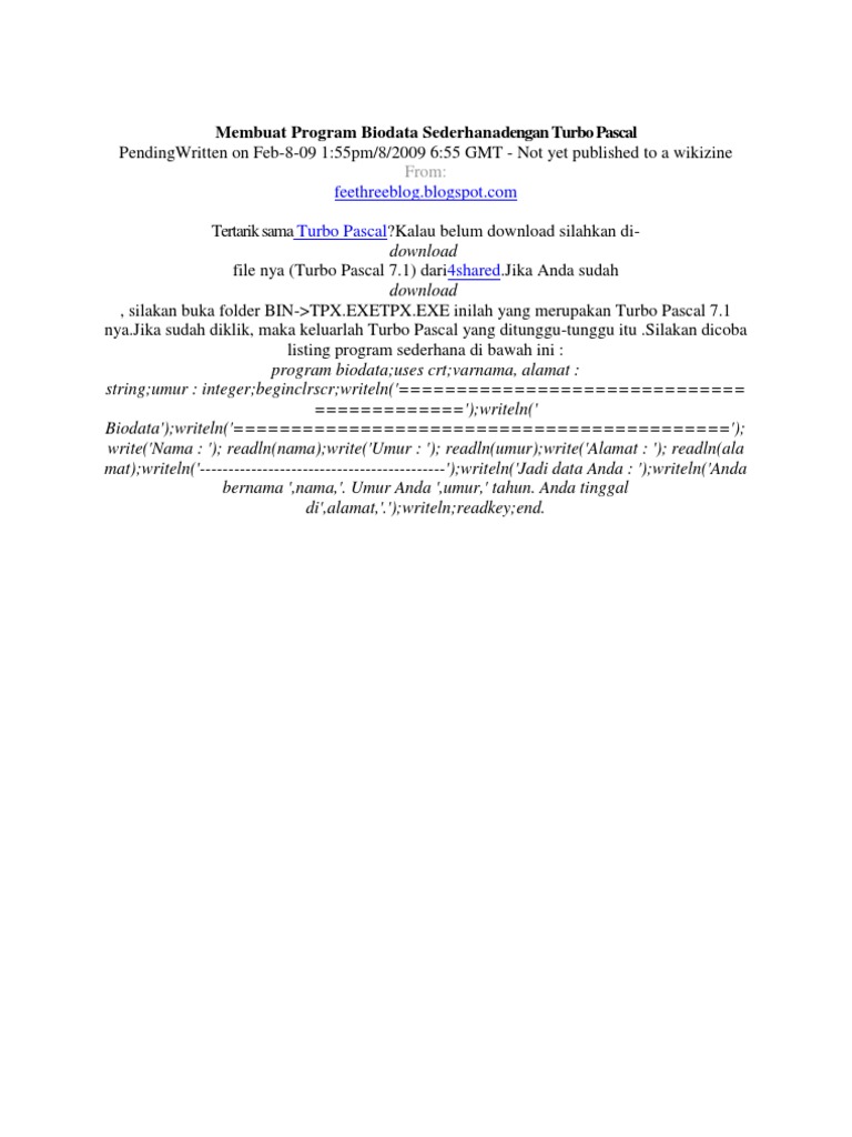 Membuat Program Biodata Sederhanadengan Turbo Pascal | PDF