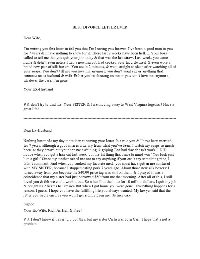 Best Divorce Letter Ever | PDF | Cooking, Food & Wine