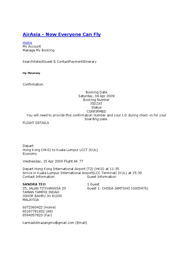 AirAsia Flight Booking Confirmation | PDF