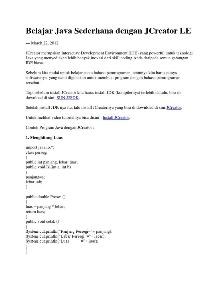 Belajar Java dengan JCreator | PDF
