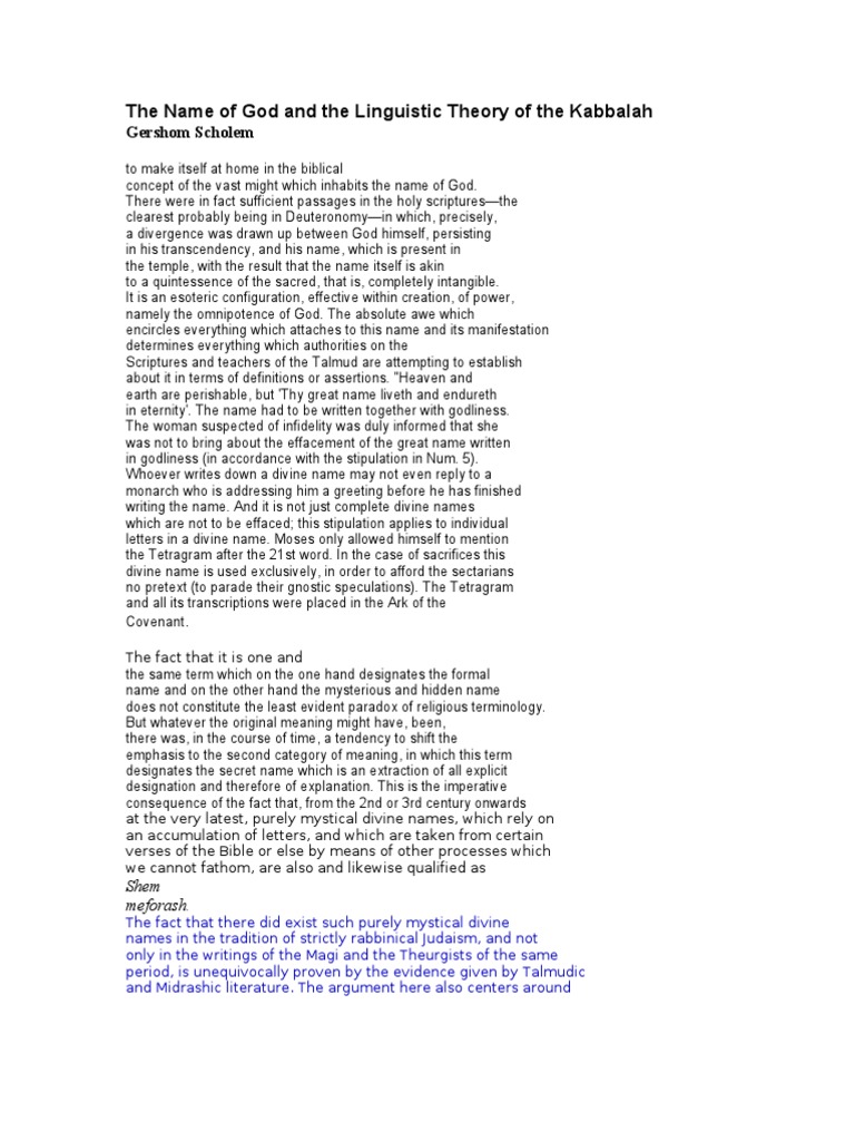 The Name of God and The Linguistic Theory of The Kabbalah | PDF ...