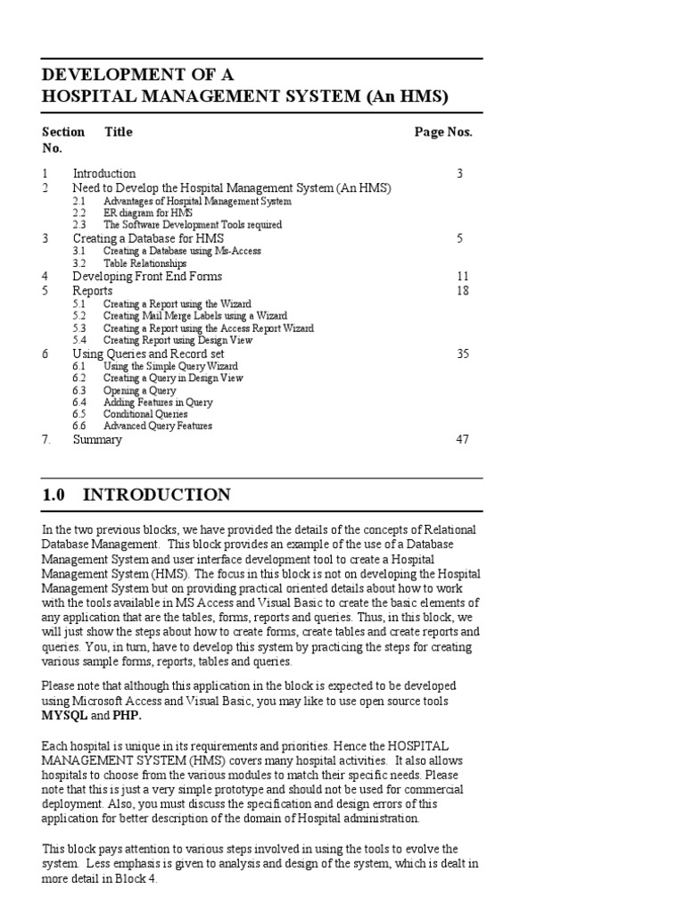 Development of A Hospital Management System (An HMS) : Section Title ...