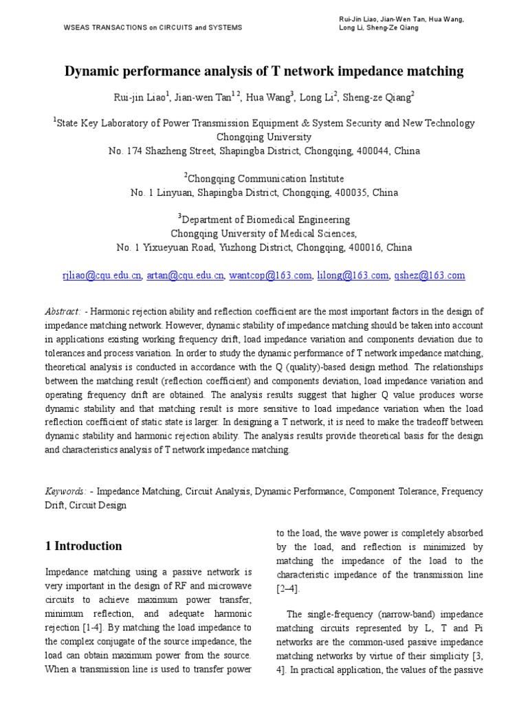 Dynamic Performance Analysis of T Network Impedance Matching | PDF ...