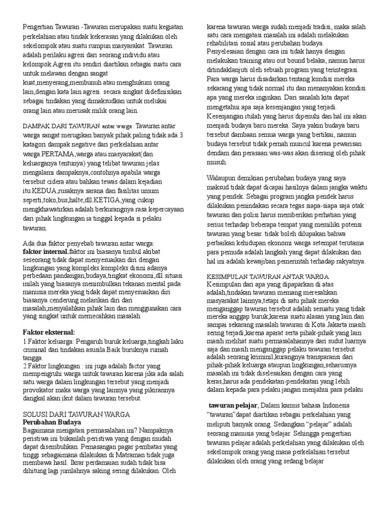 Pengertian Tawuran | PDF