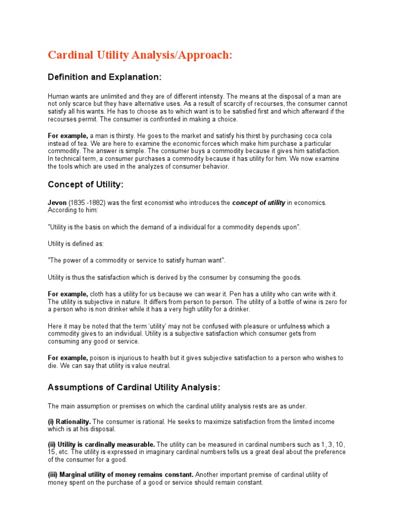 Cardinal Utility Analysis | PDF | Utility | Marginal Utility