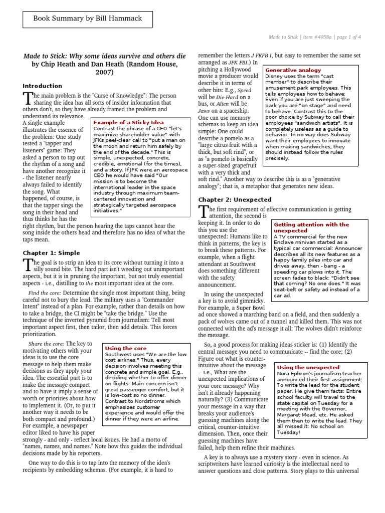 Made to Stick: Key Concepts Summary | PDF | Expert | Advertising