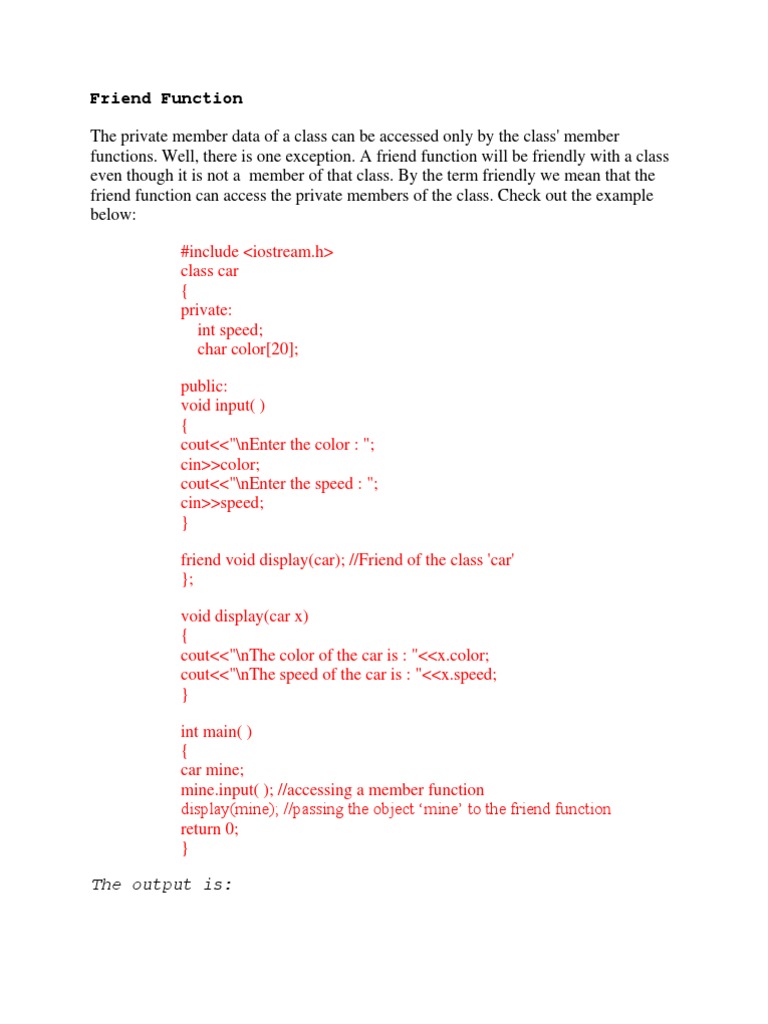 Friend Function: The Output Is | PDF | Subroutine | Programming Paradigms