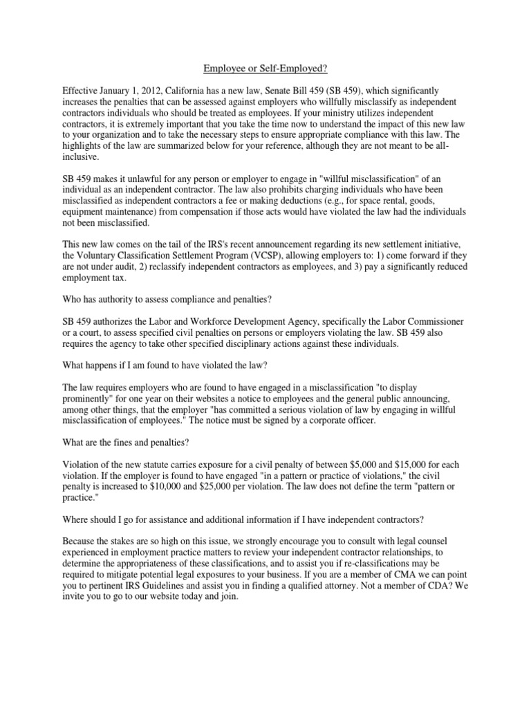 Employee or Self-Employed 020112 | PDF | Independent Contractor ...