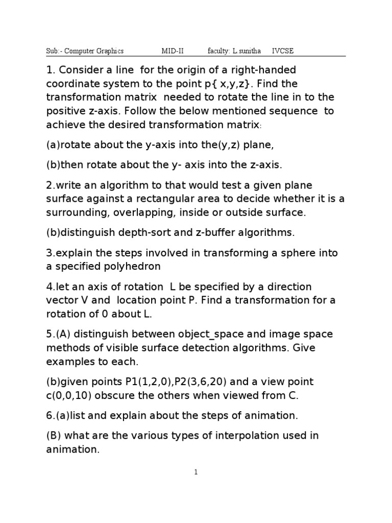 Cg Questions Pdf Cartesian Coordinate System Computer Graphics