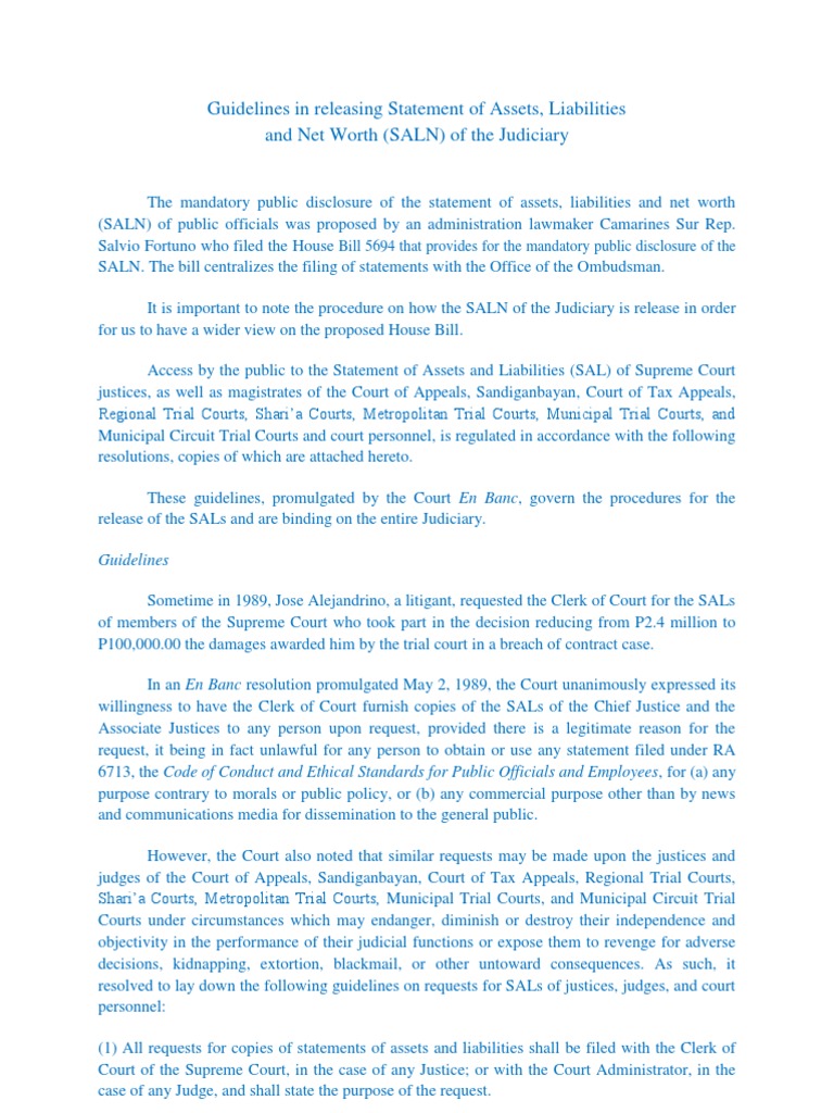 Guidelines in Releasing Statement of Assets | PDF | Judge | Judiciaries