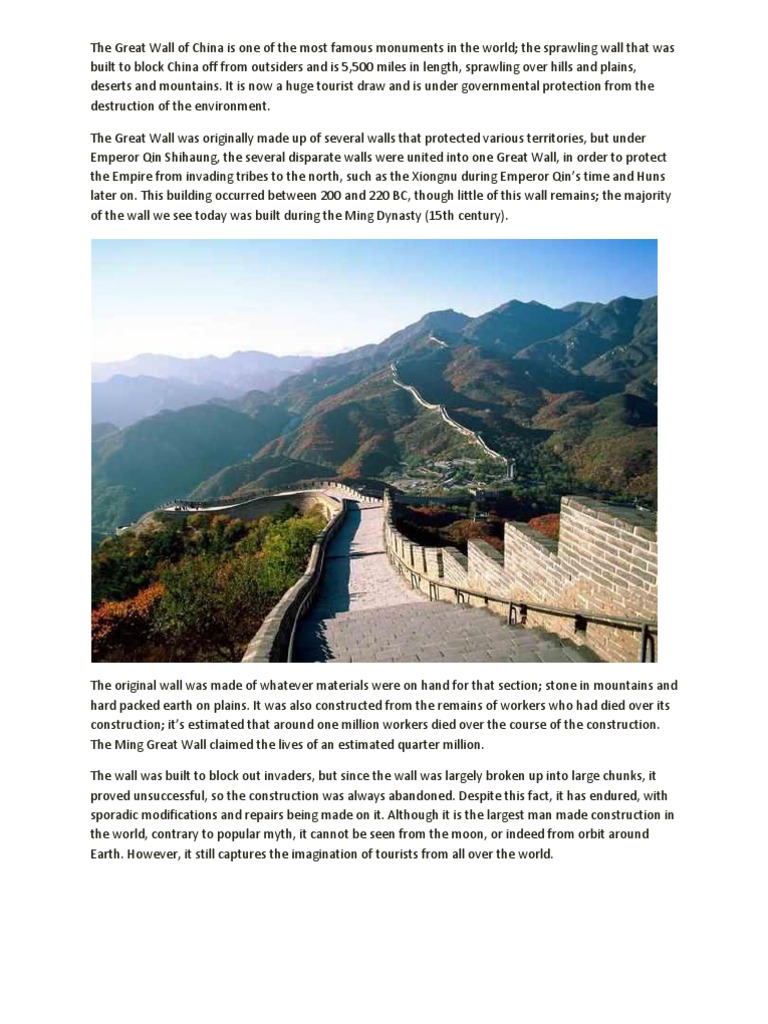 The Great Wall of China Is One of The Most Famous Monuments in The ...