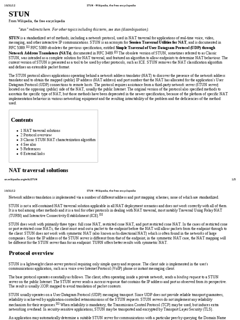 STUN - Wikipedia, The Free Encyclopedia | PDF | Cyberspace | Networking ...