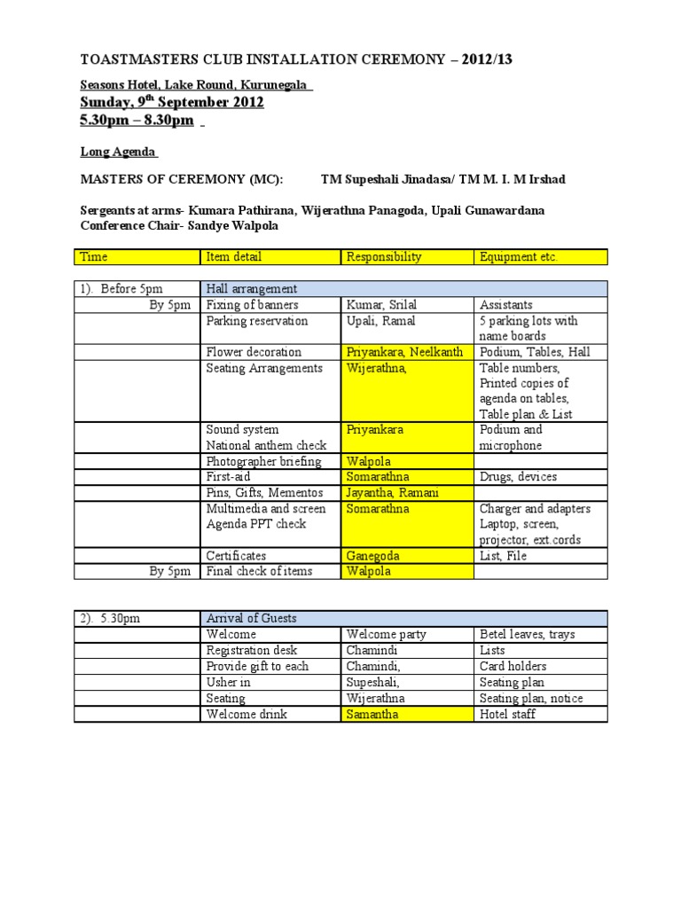 Model For Toastmasters Club Installation Ceremony | PDF