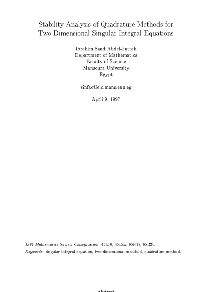 Stability Analysis of Quadrature Methods For Two-Dimensional Singular ...