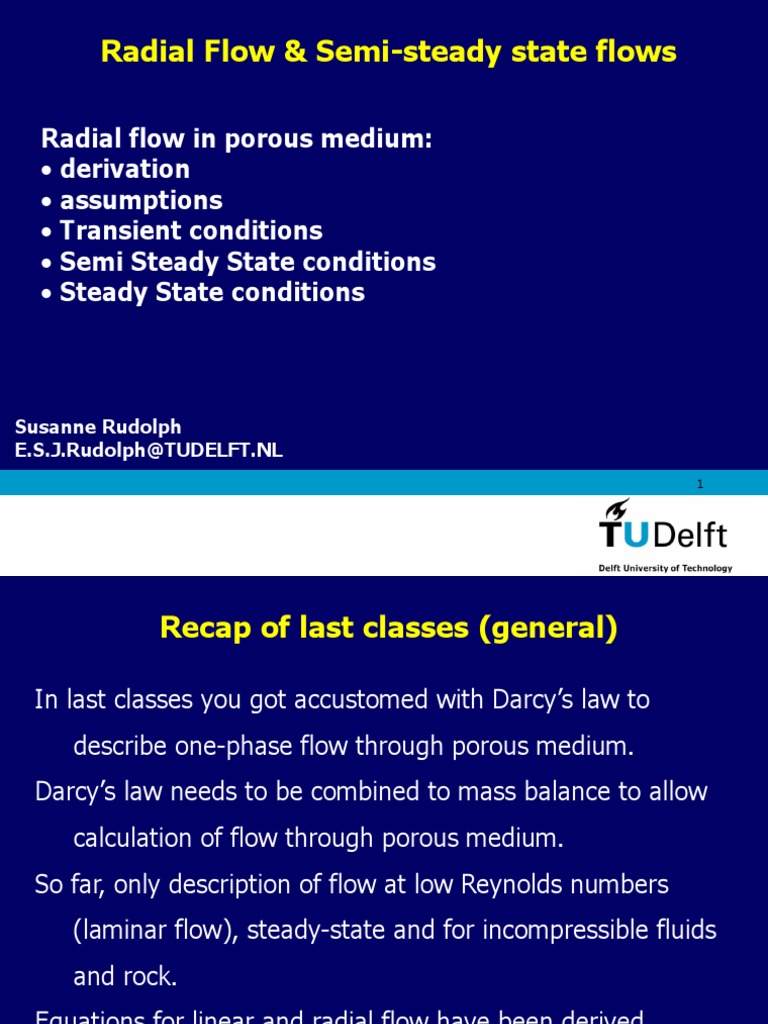 4c Radial Flow Semi Steady State | PDF | Fluid Dynamics | Porosity