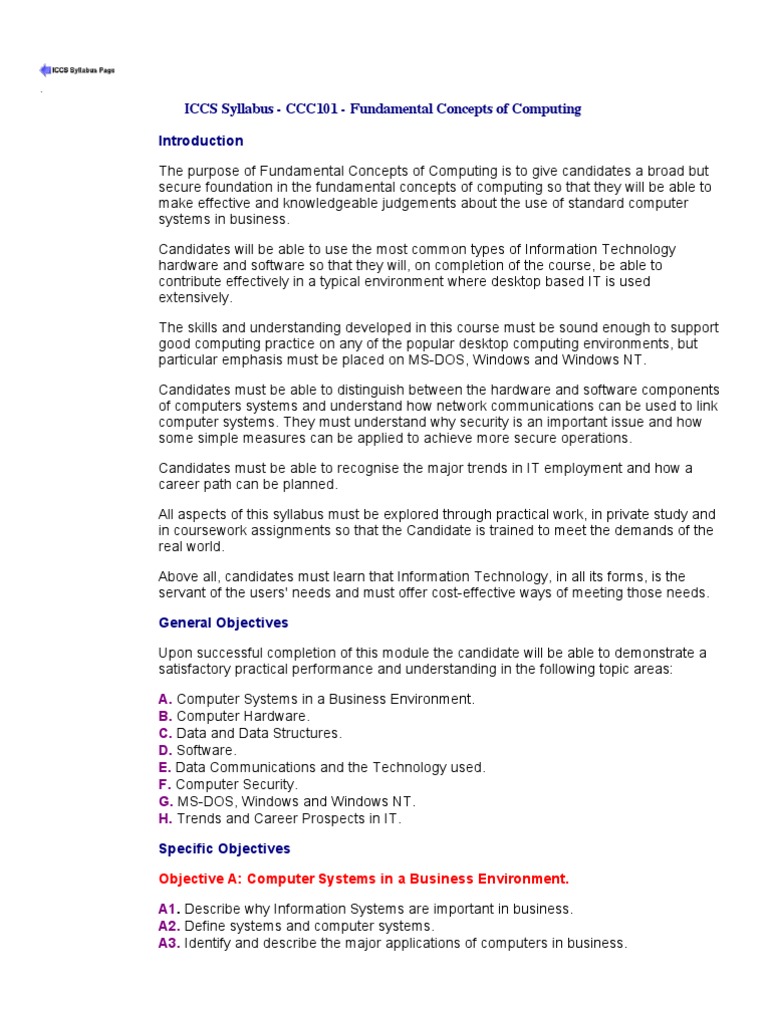 Fundamental Computing Concepts Syllabus | PDF | Computer Network ...