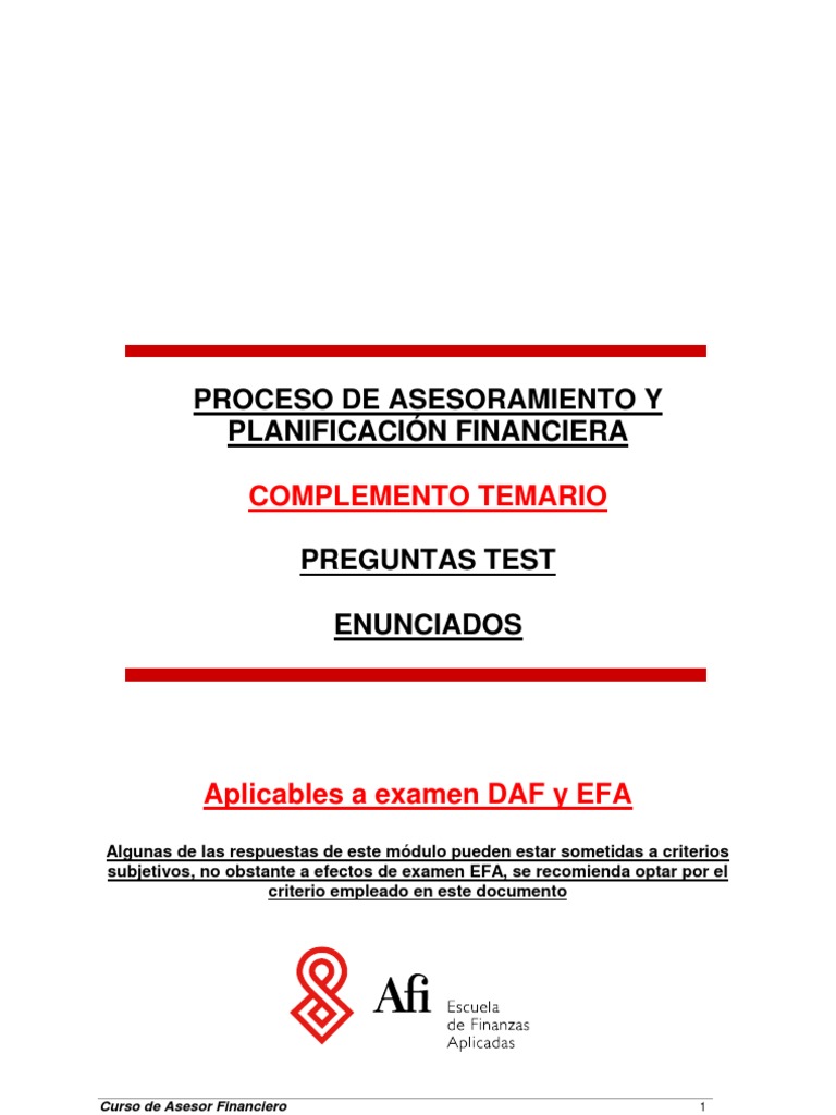 Documentacion Complementaria - Preguntas EFPA Modulo 01 | PDF | Bancos | Bienes (Ley)
