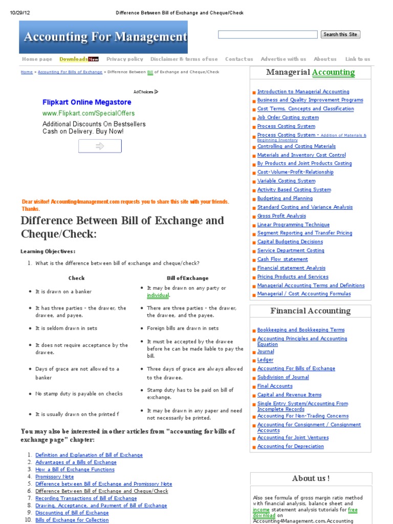 Difference Between Bill of Exchange and Cheque - Check | PDF ...