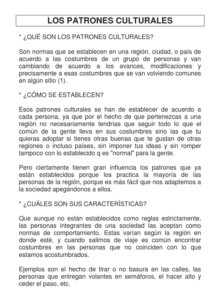 Normas y Ejemplos de Patrones Culturales | PDF | Comportamiento | Science