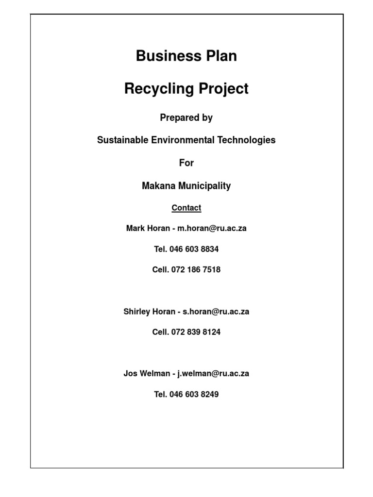 Makana Recycling Business Plan | PDF | Recycling | Landfill