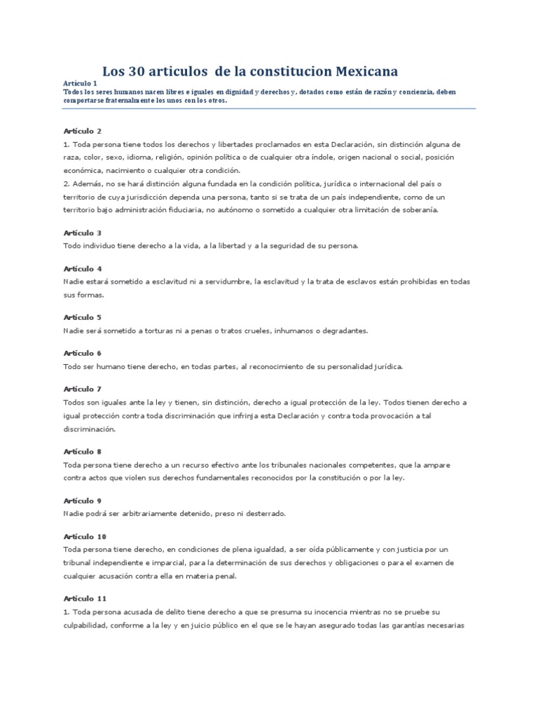 Los 30 Articulos de La Constitucion Mexicana | Descargar gratis PDF ...