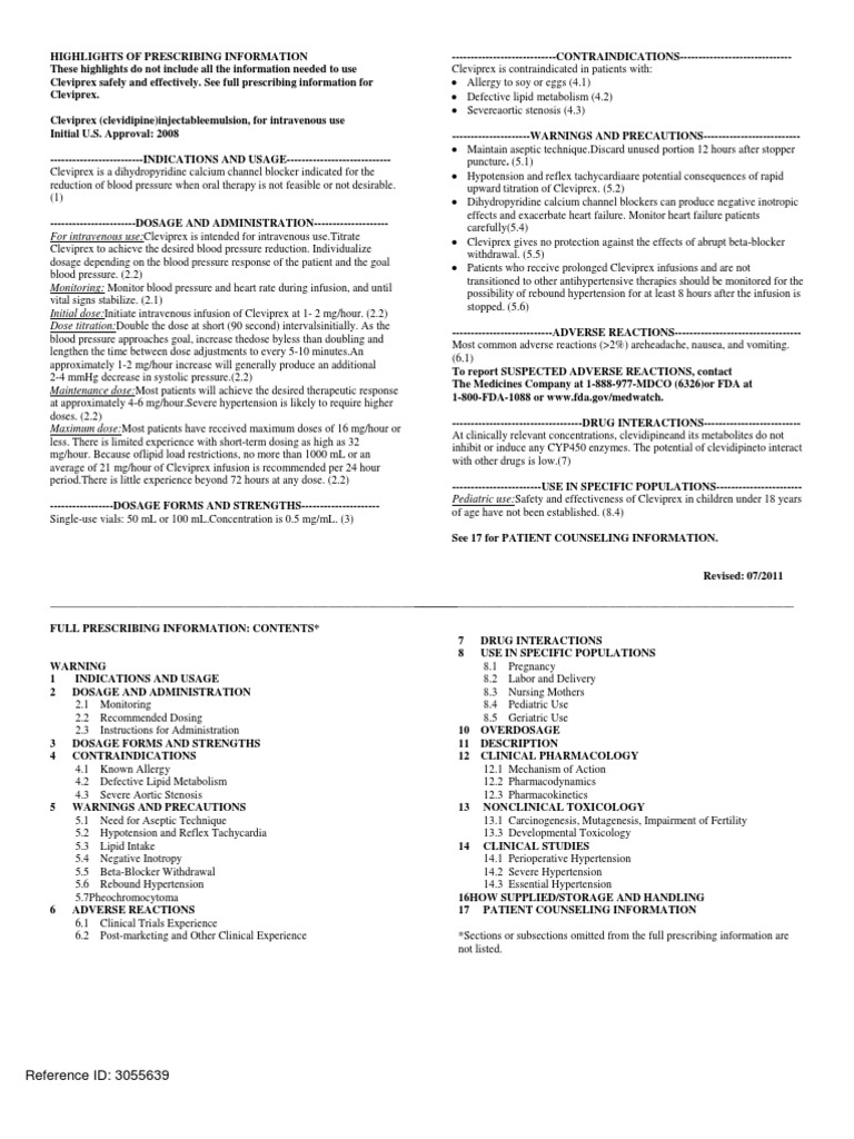 CLEVIDIPINE_Cleviprex | Medicine | Clinical Medicine