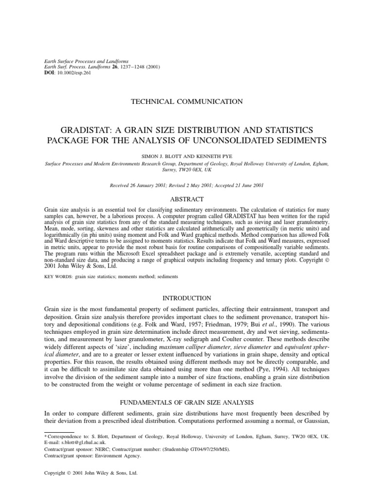 GRADISTAT Grain Analysis. | PDF | Sand | Sedimentary Rock