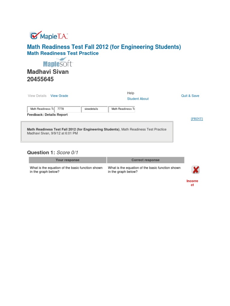Math Readiness Test | PDF | Quadratic Equation | Circle