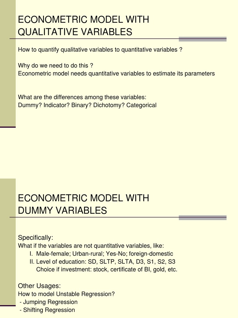 Econometric Model With Qualitative Variables - 2 | PDF | Dummy Variable ...