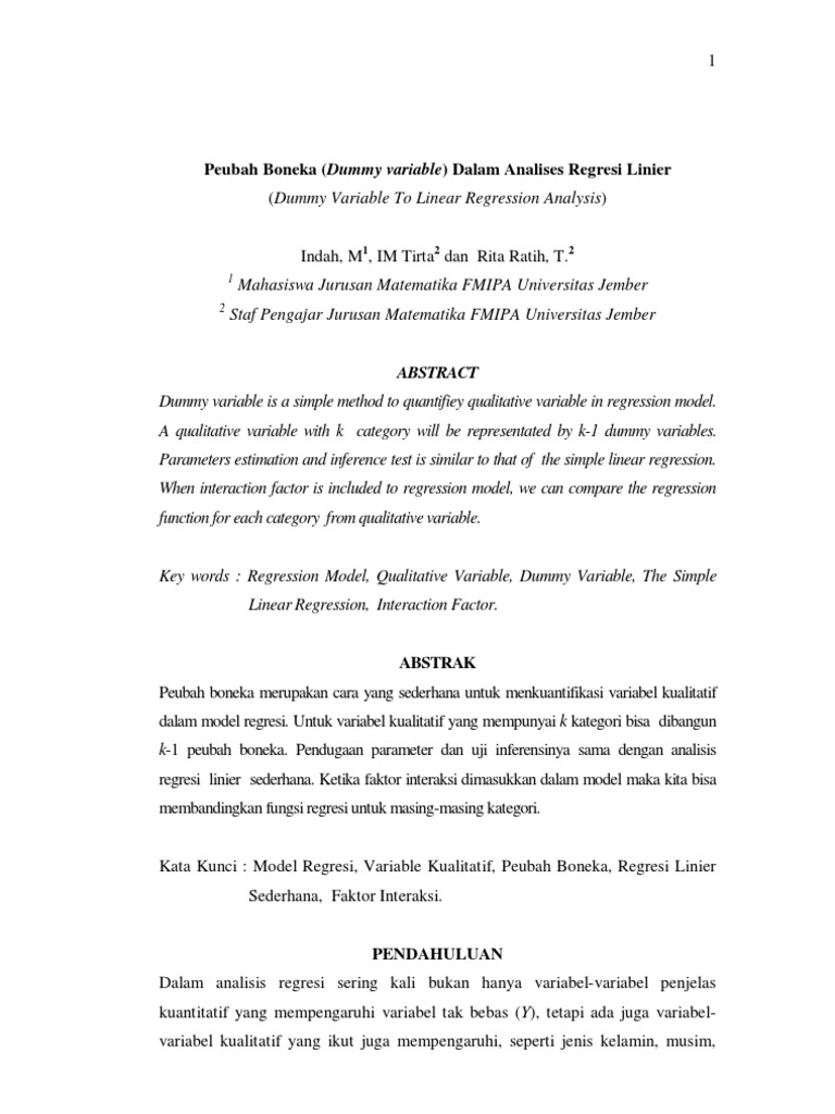 Dummy Variable in Regression Linear | PDF