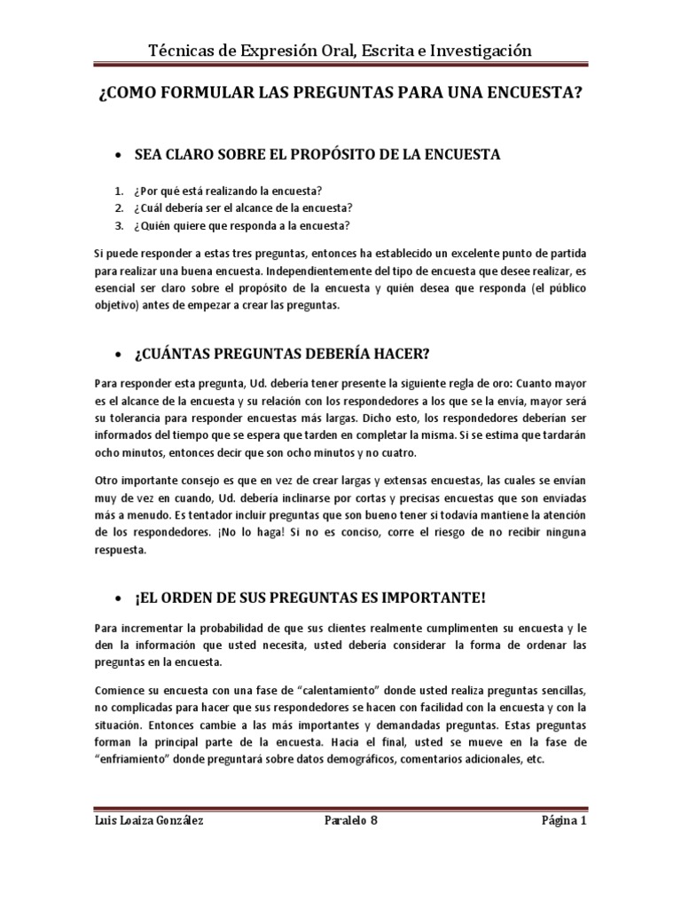Como Formular Las Preguntas Para Una Encuesta | Investigación de ...