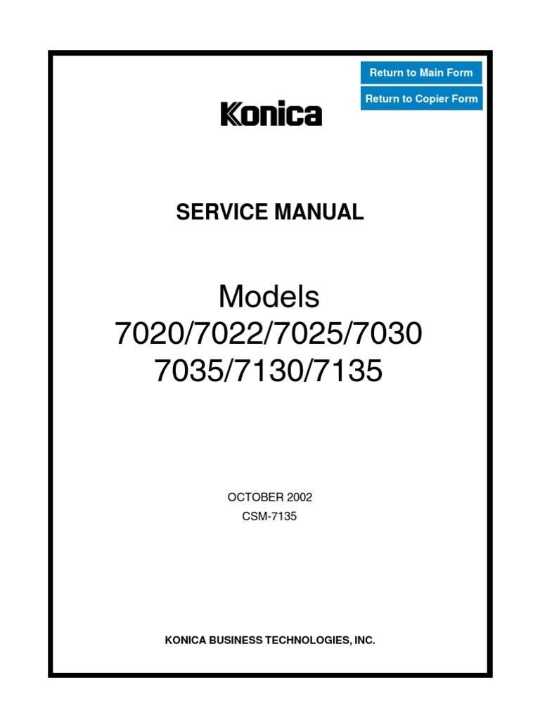 Konica 7020 7022 7025 7030 7035 7130 7135 SM | PDF | Ac Power Plugs And ...