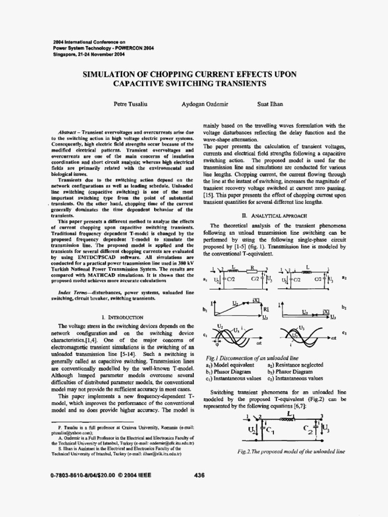 Simulation of Chopping Current Effects Upon Capacitive Switching Transients | PDF | Transmission ...