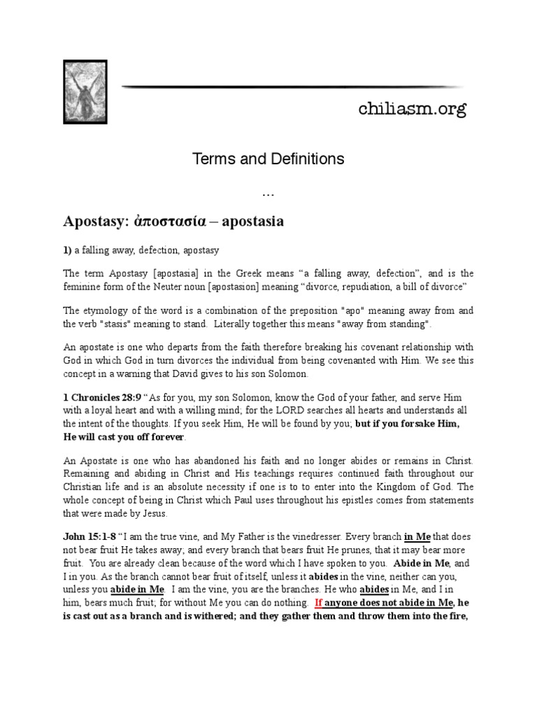 Apostasy: ἀποστασία - apostasia: Terms and Definitions .. | PDF ...