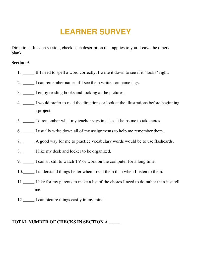 Learner Survey: Section A | Vocabulary | Cognition