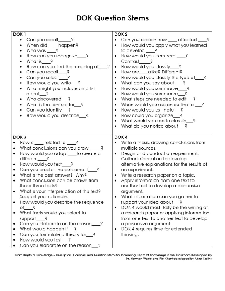 DOK Question Stems | PDF