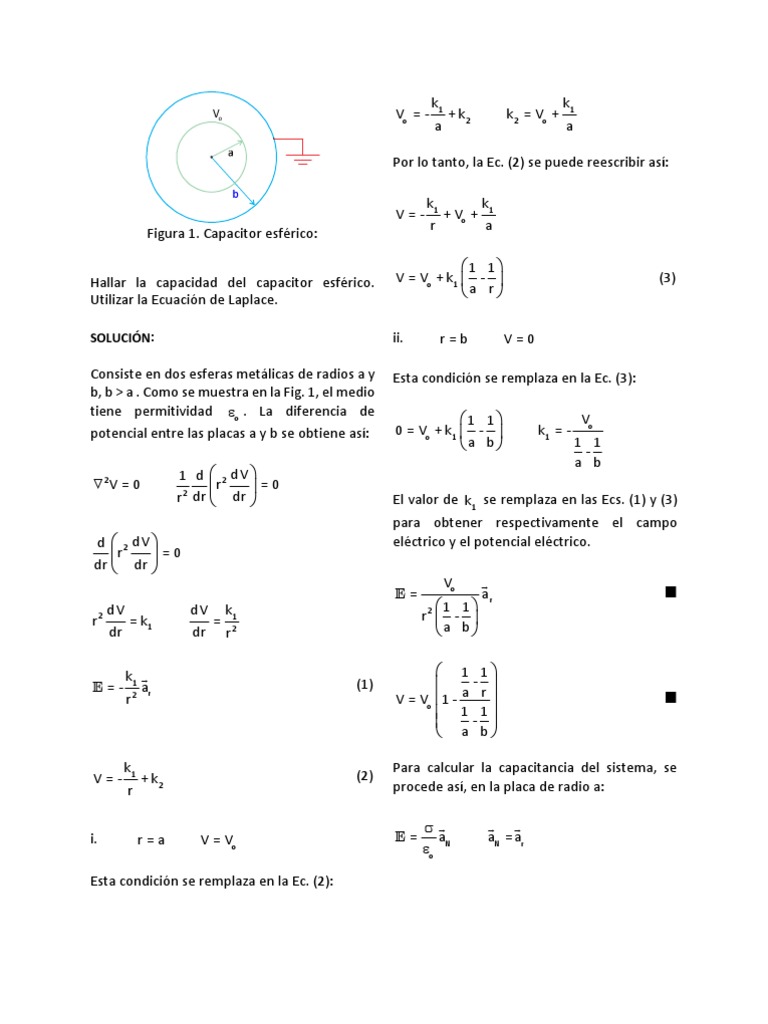 CAPACITOR ESFÉRICO. APLICACIÓN DE LA ECUACIÓN DE LAPLACE - HCV y JGLQ | PDF