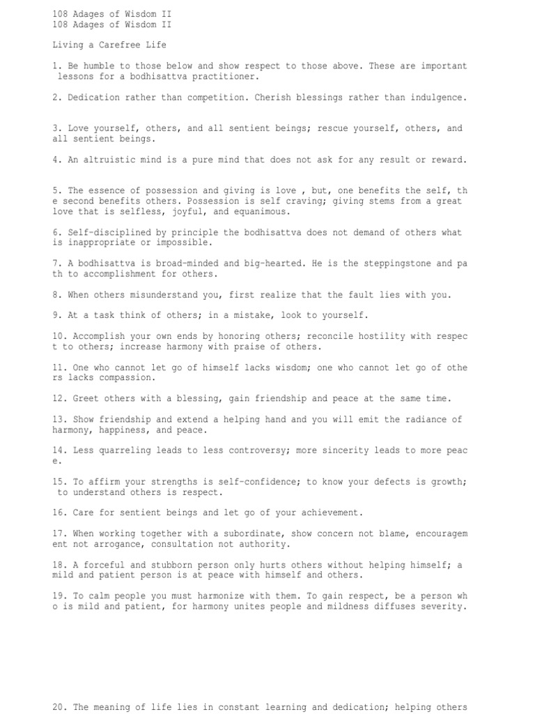 108 Adages of Wisdom II | PDF | Wisdom | Peace