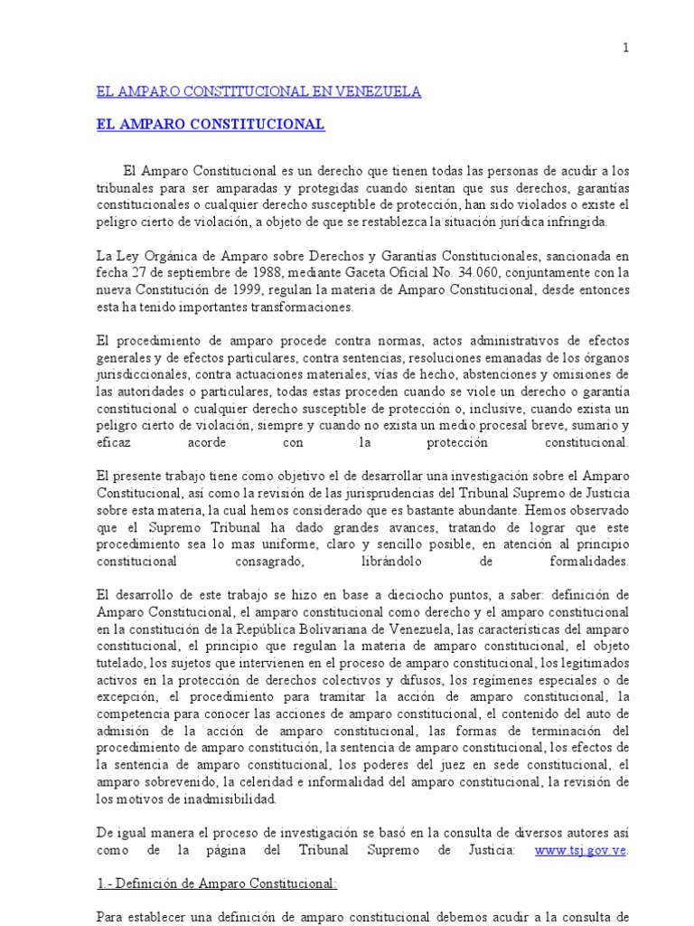 Amparo Constitucional en Venezuela | PDF | Derecho Constitucional ...